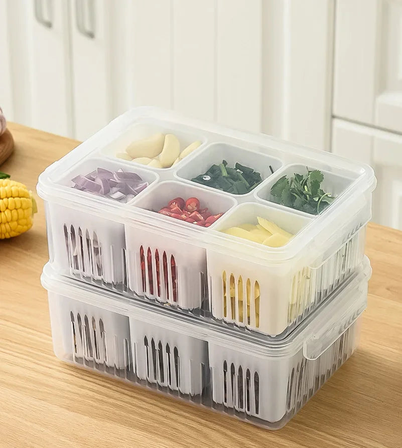 4/6 Grid Refrigerator Crisper Storage Containers Fridge Fresh Vegetabl ...